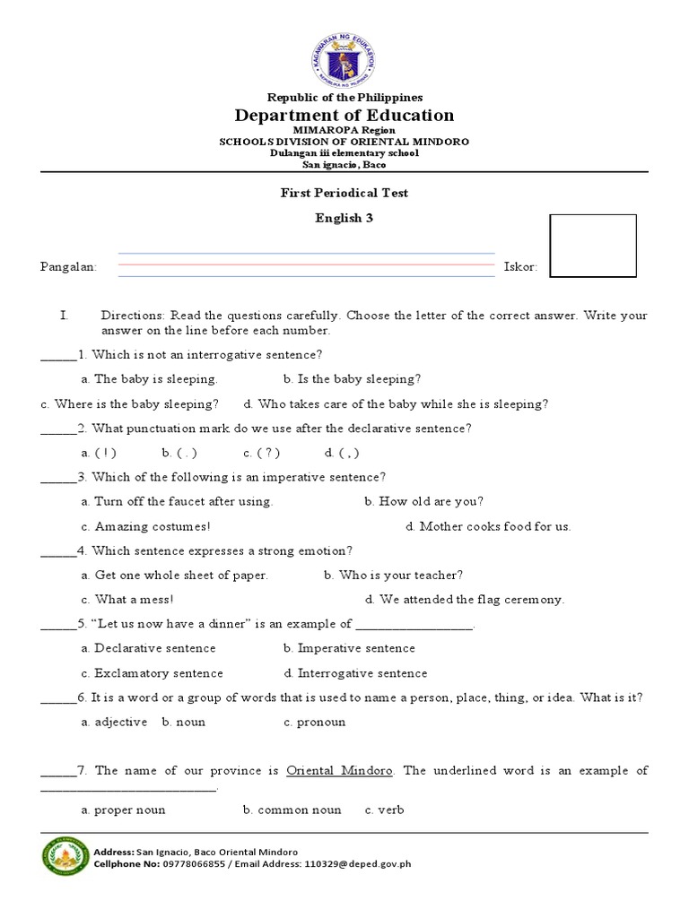 English - First Periodic Tests - TOS | PDF | Sentence (Linguistics ...