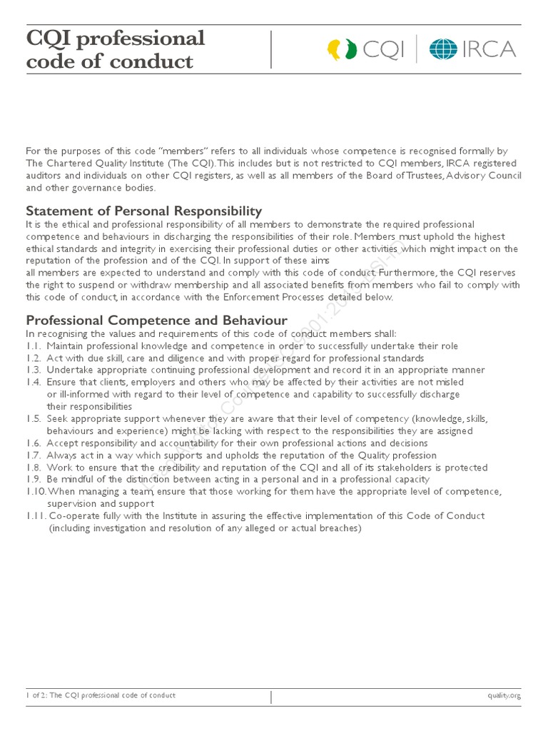 CQI Code of Conduct & Enforcement | PDF | Reputation | Applied Ethics