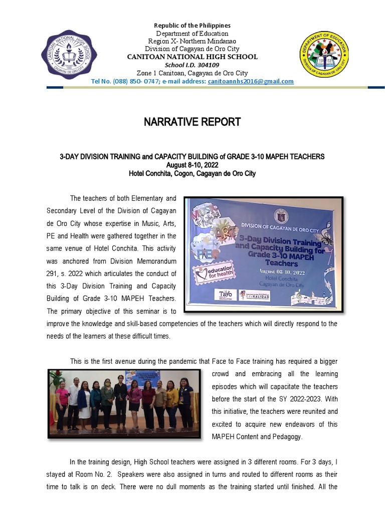 Narrative Report Mapeh | PDF | Teachers | Cognition