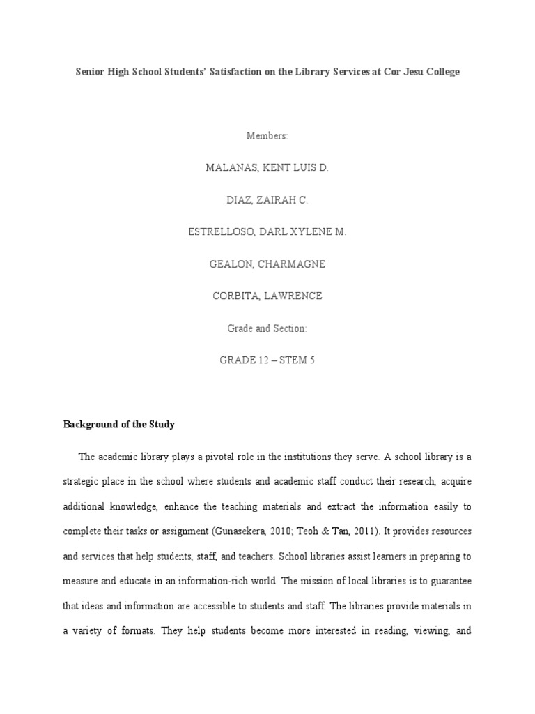 RESEARCH Senior High School Students Satisfaction On The Library ...