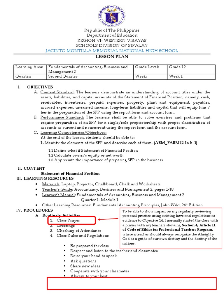 Lesson Plan: Statement of Financial Position | PDF | Balance Sheet ...