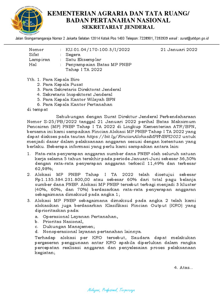 S - Penyampaian MP PNBP Tahap I TA 2022-Signed | PDF