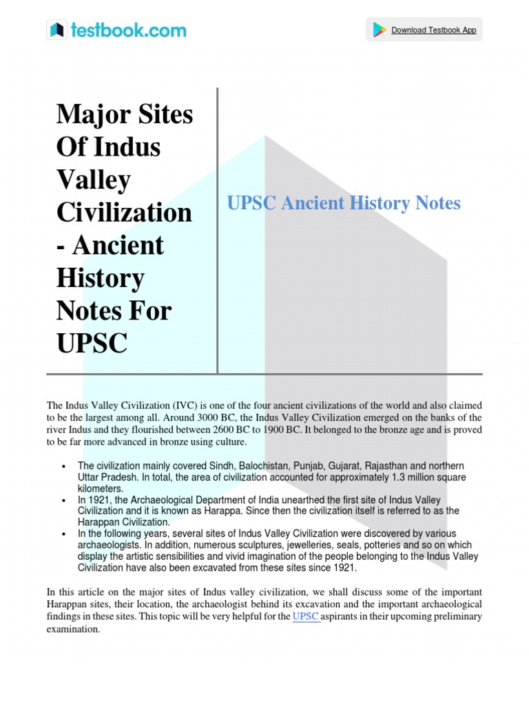 Major Sites of Indus Valley Civilization Ancient History Notes For Upsc ...