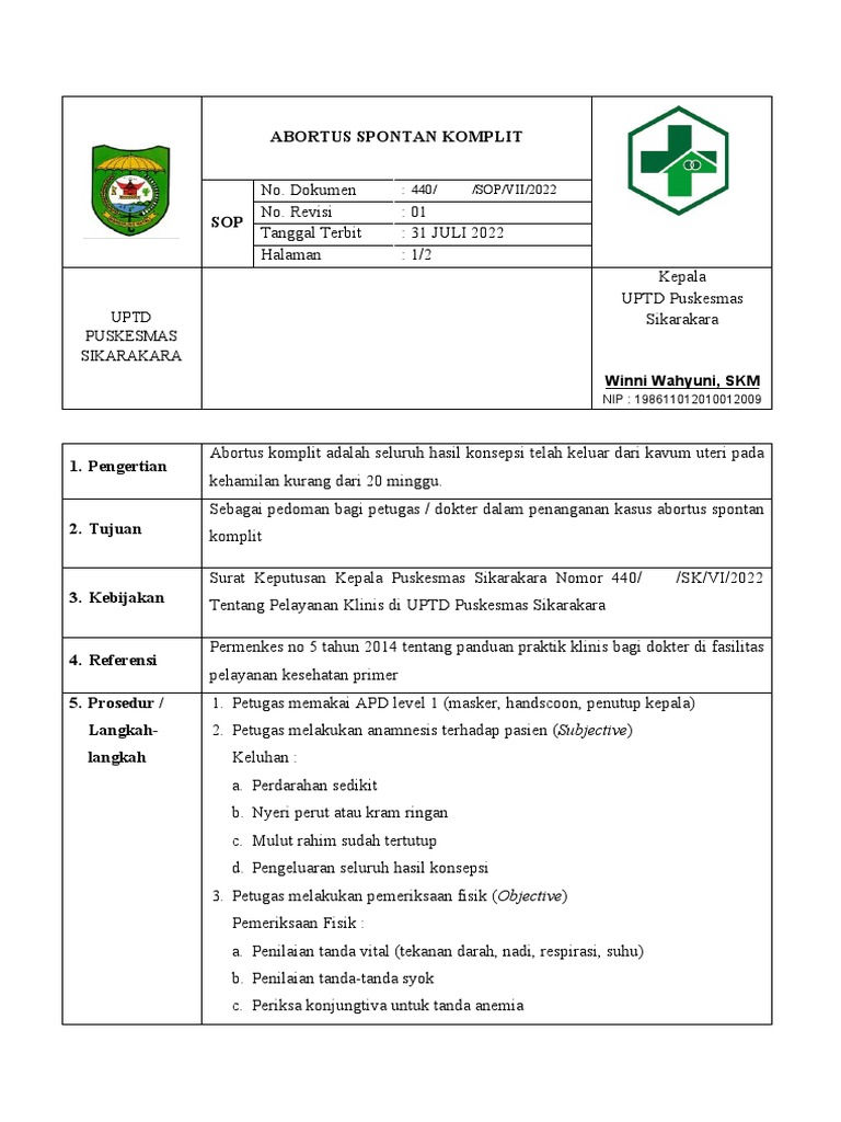 Prosedur Abortus Spontan Komplit | PDF