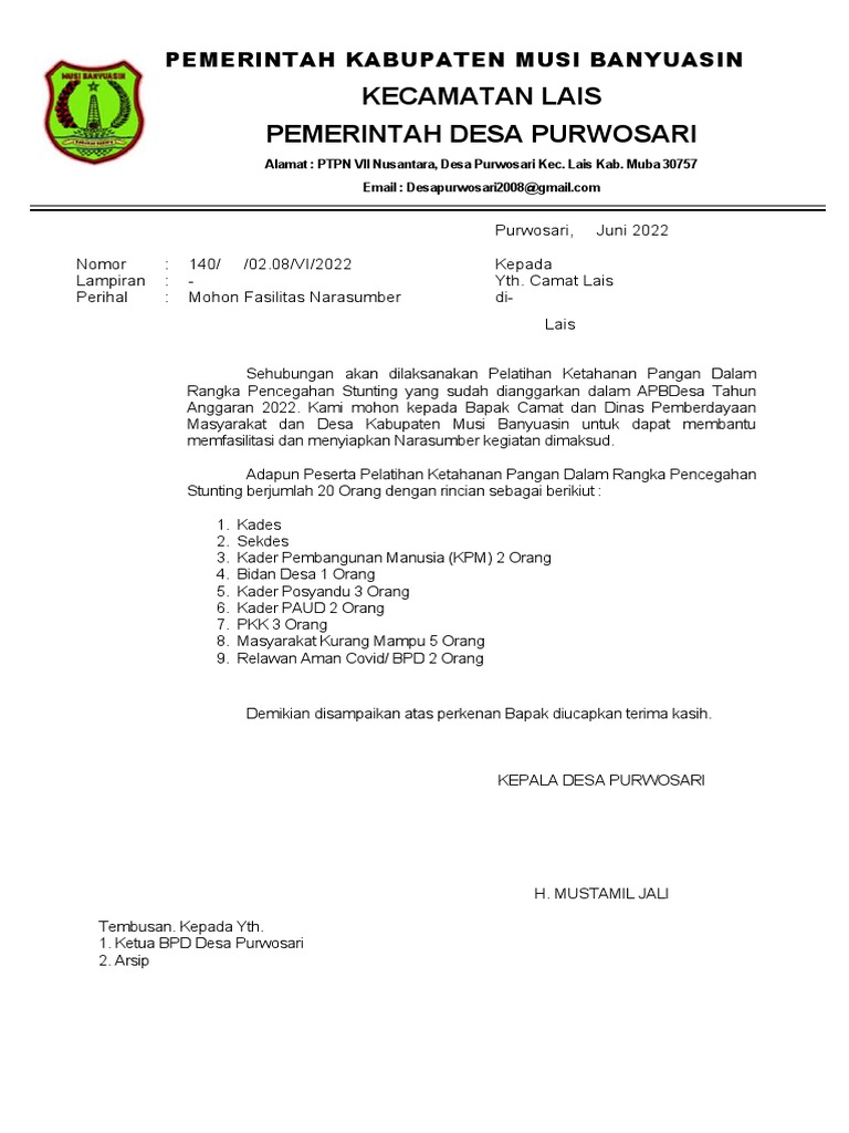 Contoh SRT Permohonan Narasumber Ketahanan Pangan | PDF