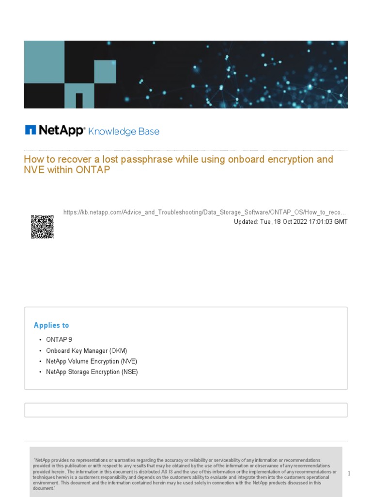How To Recover A Lost Passphrase While Using Onboard Encryption and NVE Within ONTAP | PDF ...