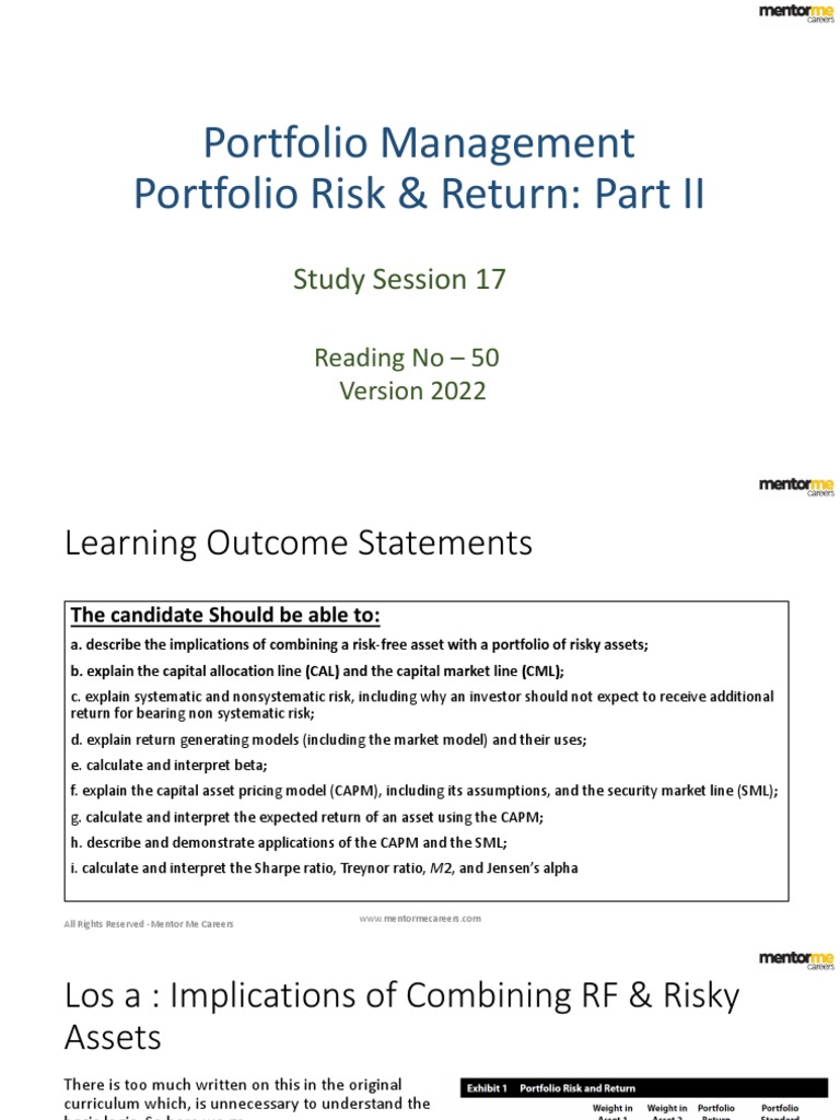 Reading 50-Portfolio Risk & Return Part 2 | Download Free PDF | Capital Asset Pricing Model ...
