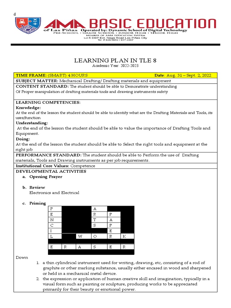 Lesson Plang TLE 8 | PDF | Drawing | Technical Drawing