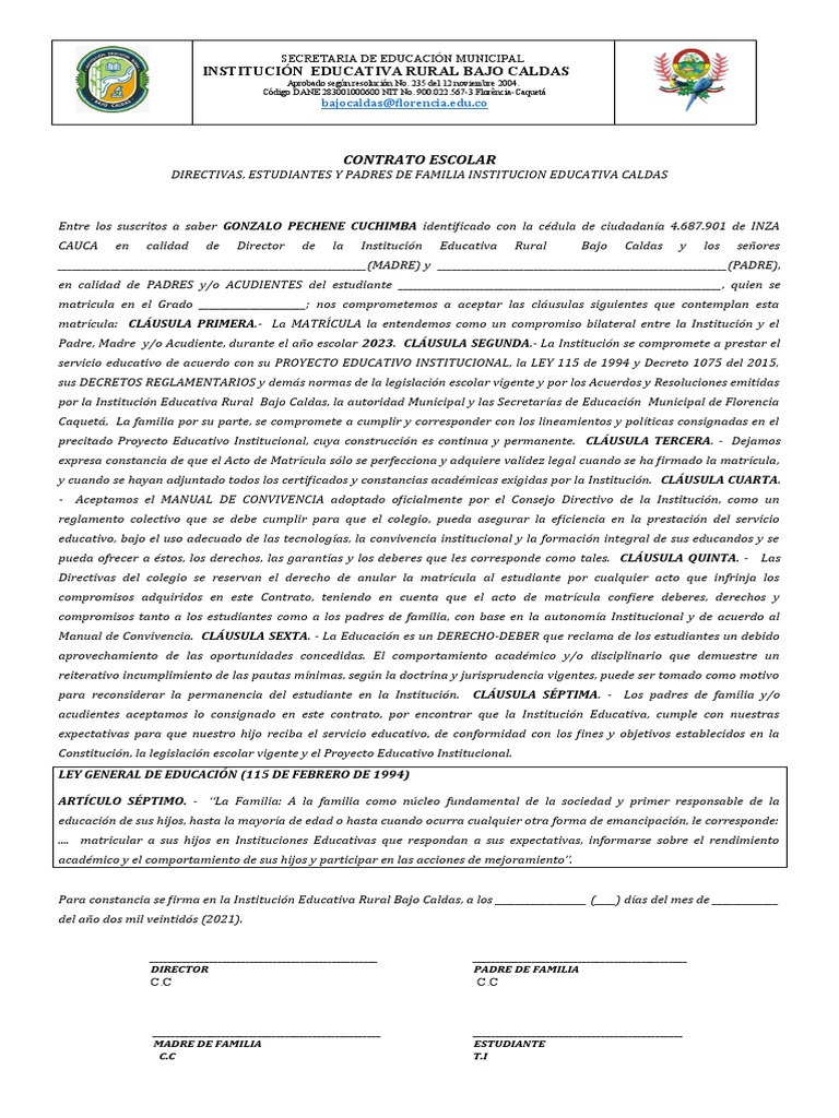 Contrato Escolar 2023 | PDF | Institución | Justicia