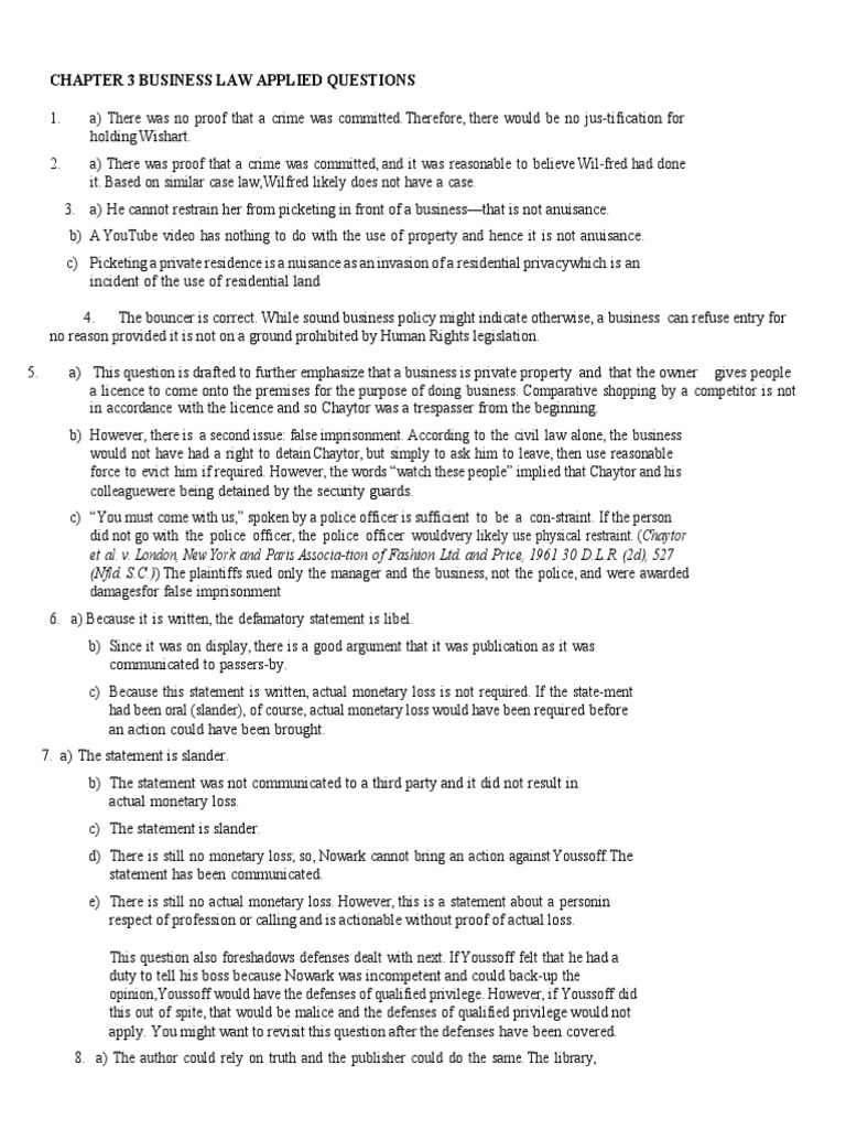 ANSWERS To BLA Questions Chapter 3 | PDF | Defamation | Common Law
