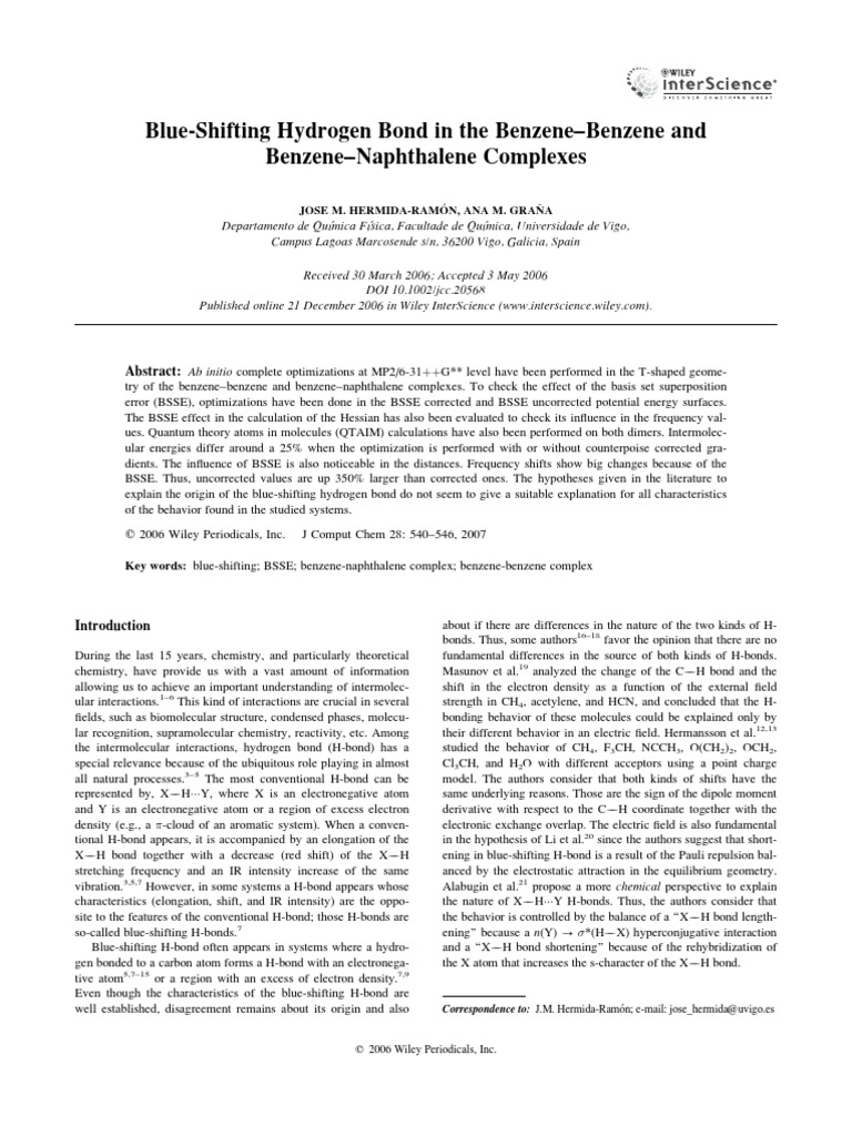 Blue-Shifting Hydrogen Bond in The Benzene-Benzene and Benzene ...