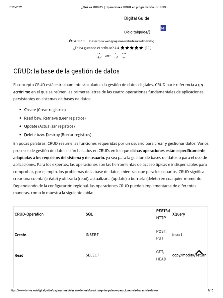 ¿Qué Es CRUD - Operaciones CRUD en Programación - IONOS | PDF | Página ...