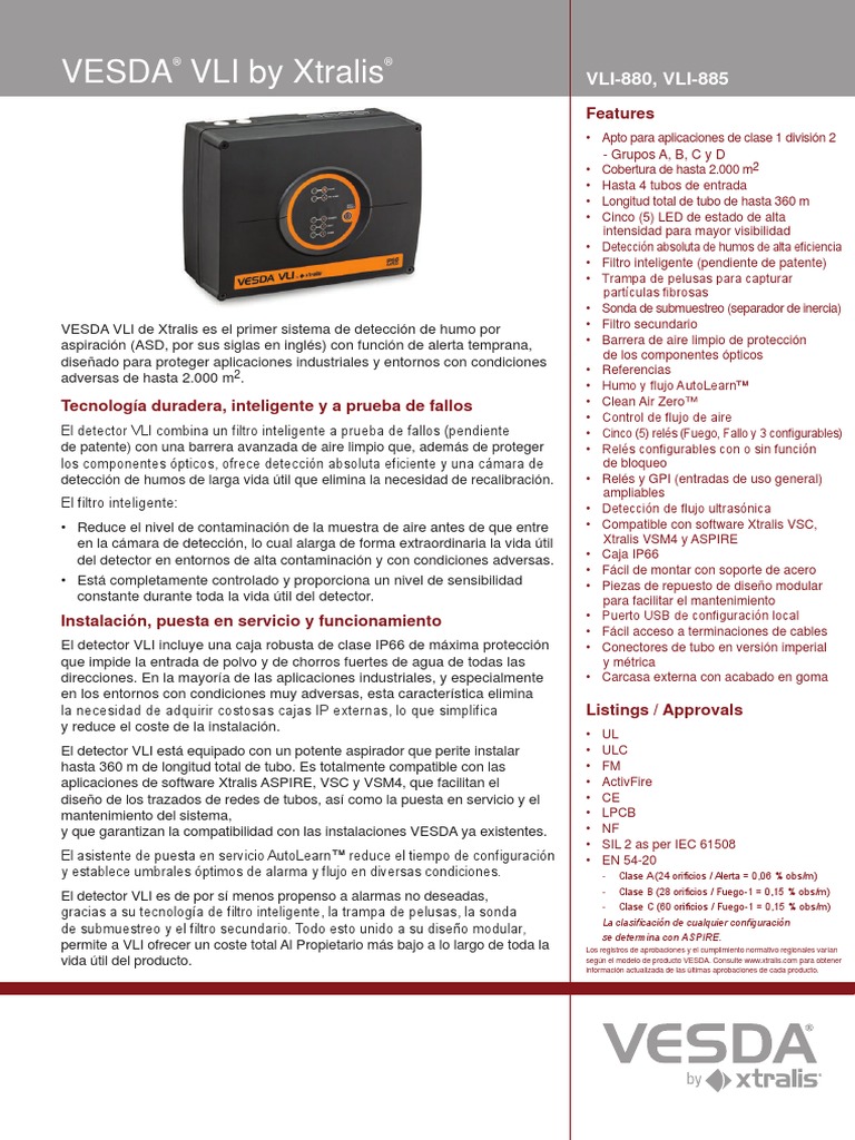 19 Vesda Vli Tds A4 Spanish Lores | PDF | Ultrasonido | Aspiradora