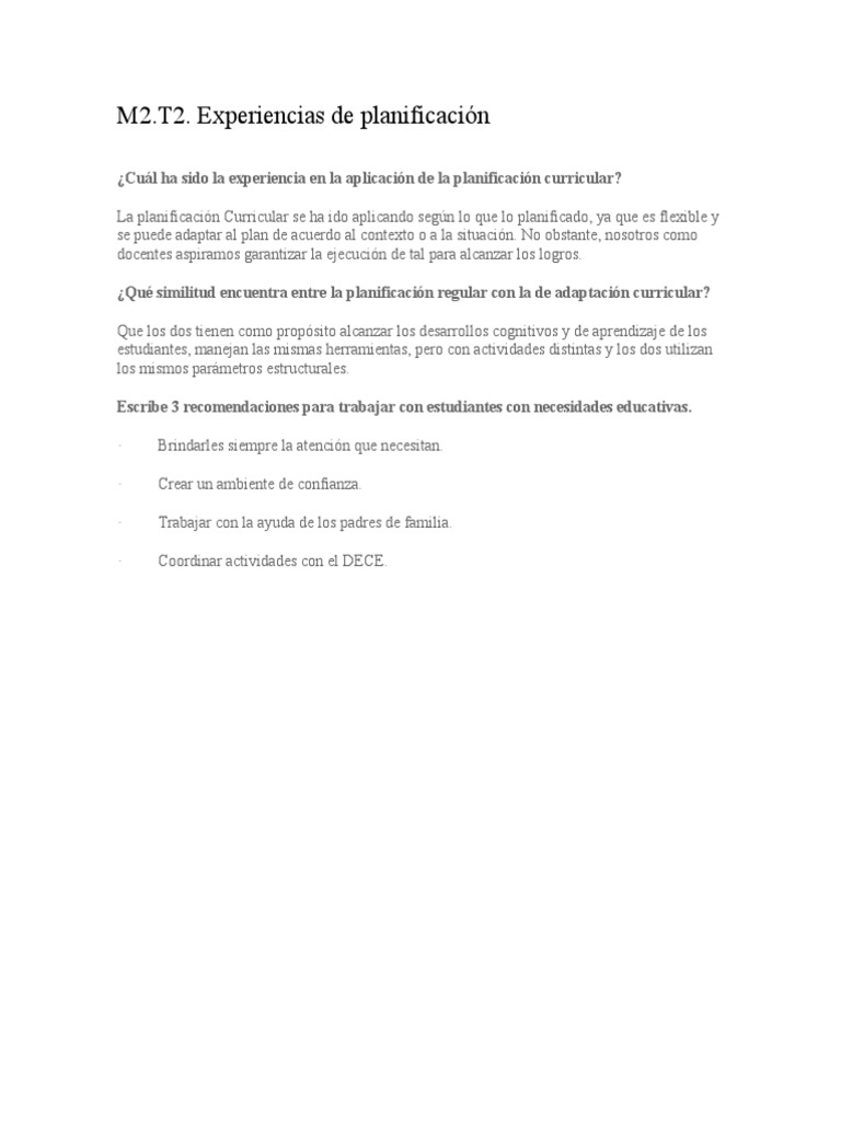 M2.T2. Experiencias de Planificación | PDF