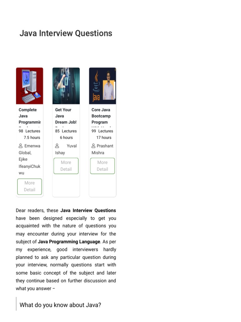 Java Interview Questions | PDF | Class (Computer Programming) | Method ... Java Interview Questions | PDF | Class (Computer Programming) | Method ...