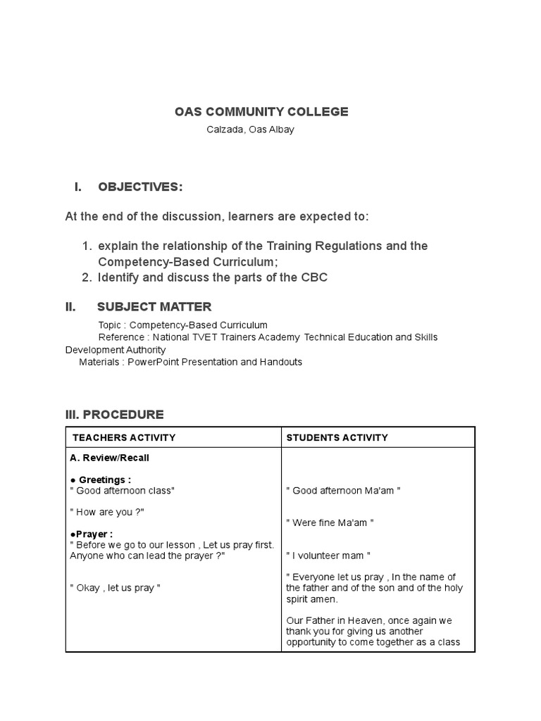 OAS Community College's CBC Guide | PDF | Curriculum | Learning