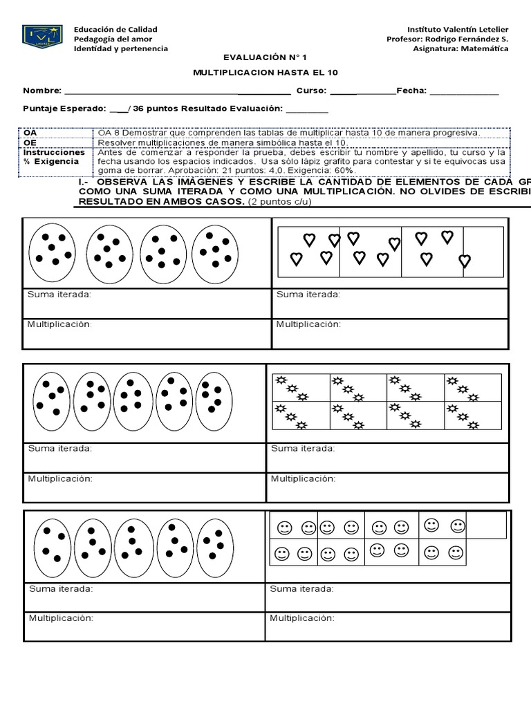 Evaluación de Multiplicación 4° Básico | PDF | Multiplicación ...
