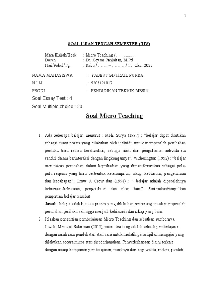 UTS Microteaching (YABEST PURBA 5203121017) | PDF