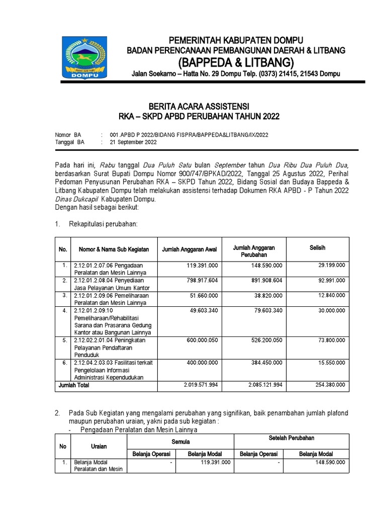 Draft Berita Acara Apbdp 2022 | PDF