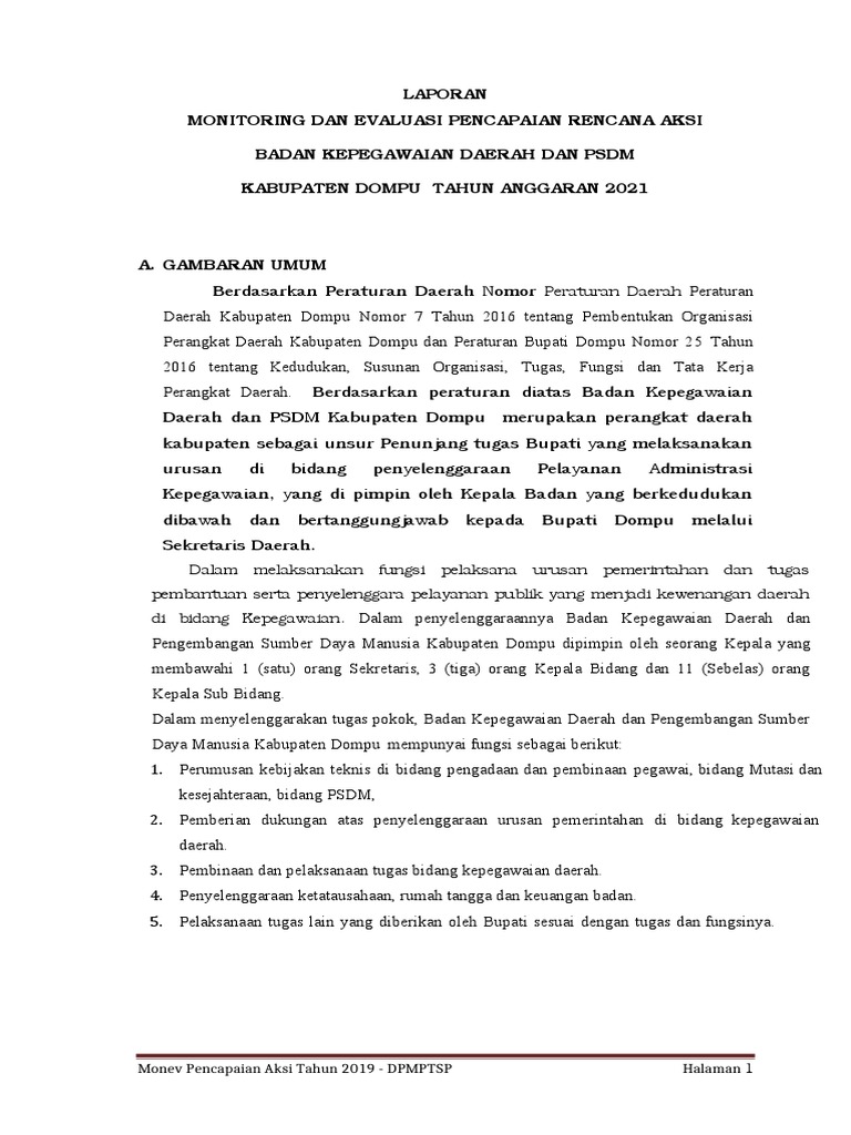 Contoh Laporan Monev Rencana Aksi | PDF