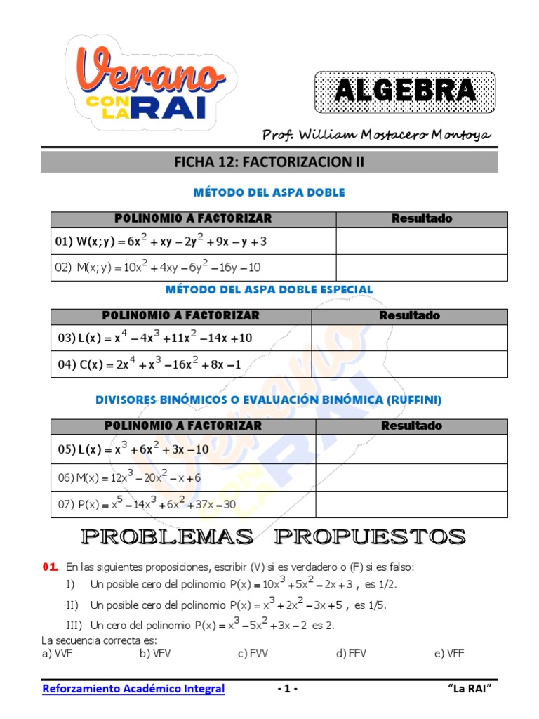 Ficha 12 Factorizacion Ii | PDF | Factorización | Matemática Elemental