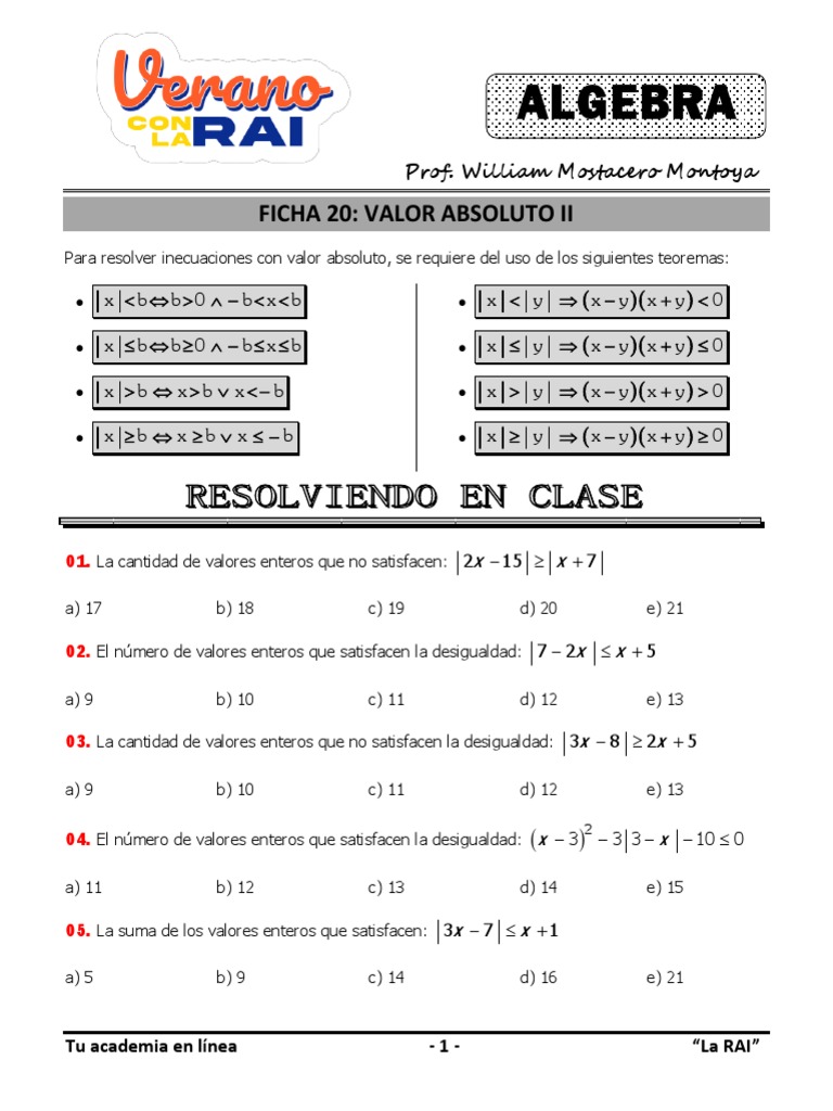 Ficha 20 Valor Absoluto Ii | PDF | Objetos matemáticos | Conceptos ...
