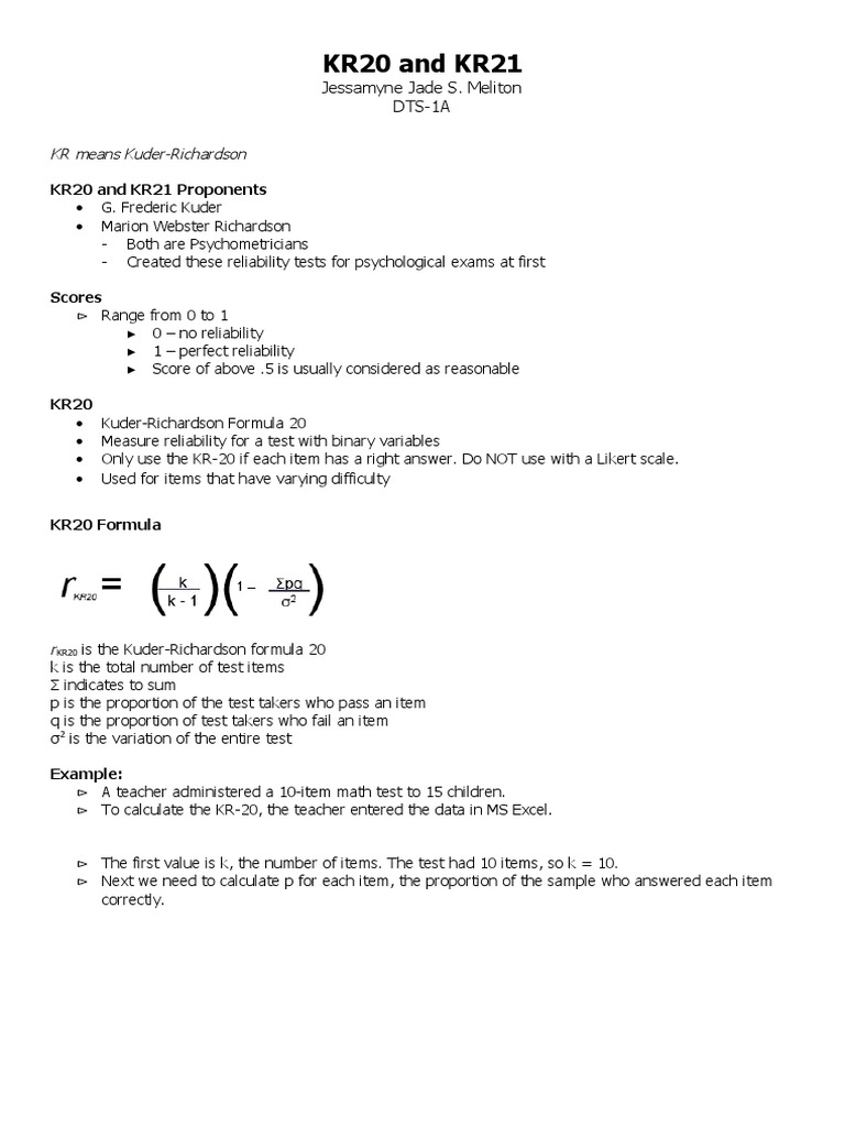 KR20 and KR21 Handouts | Download Free PDF | Statistical Theory ...