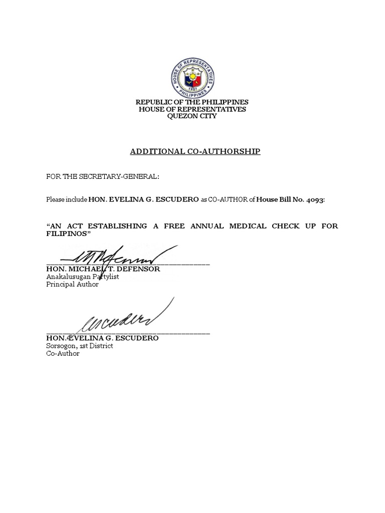 Defensor - ESCUDERO HB4093 FREE ANNUAL CHECK UP | PDF