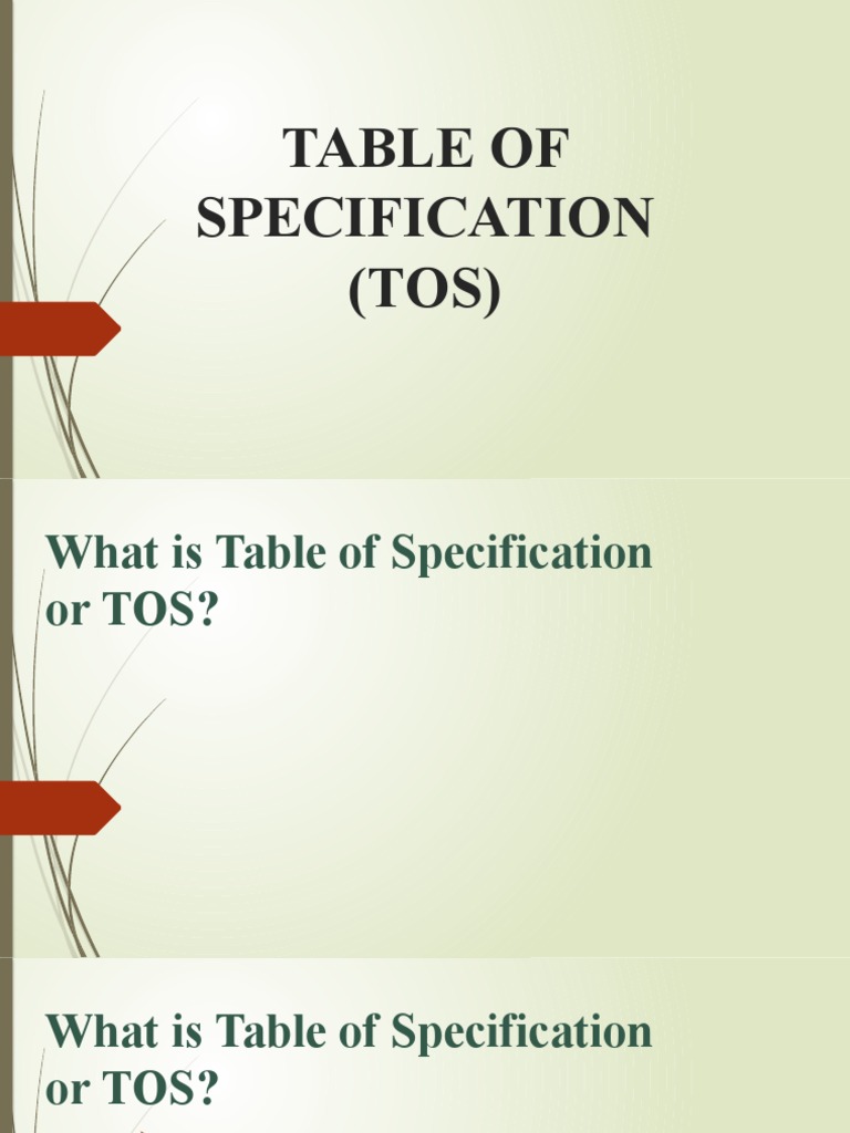Table of Specification (TOS) | PDF | Science | Cognition