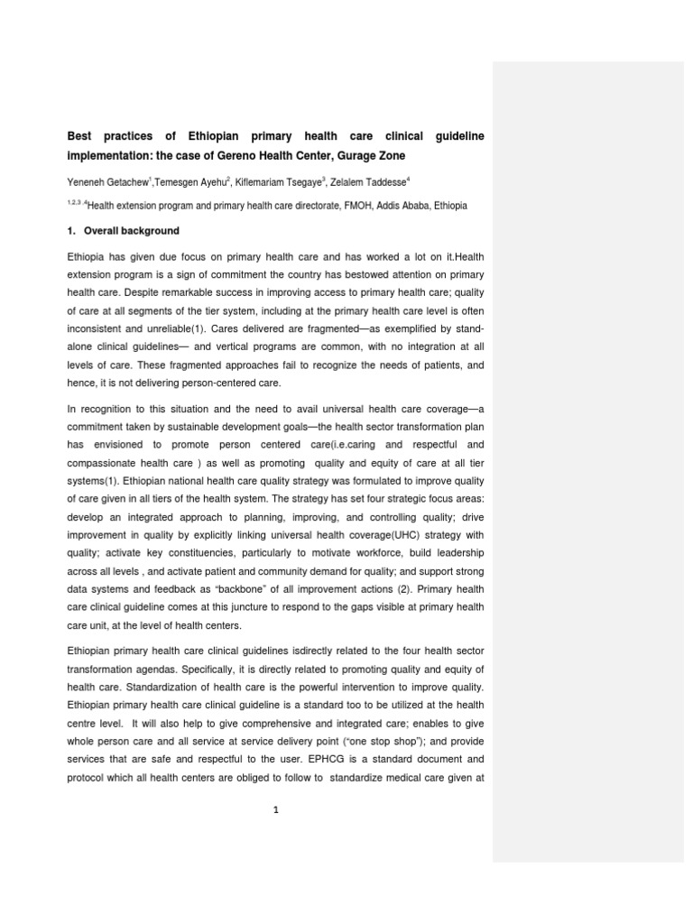 EPHCG - Gereno HC Best Practice - Reviewed - Sept 4 | PDF | Health ...