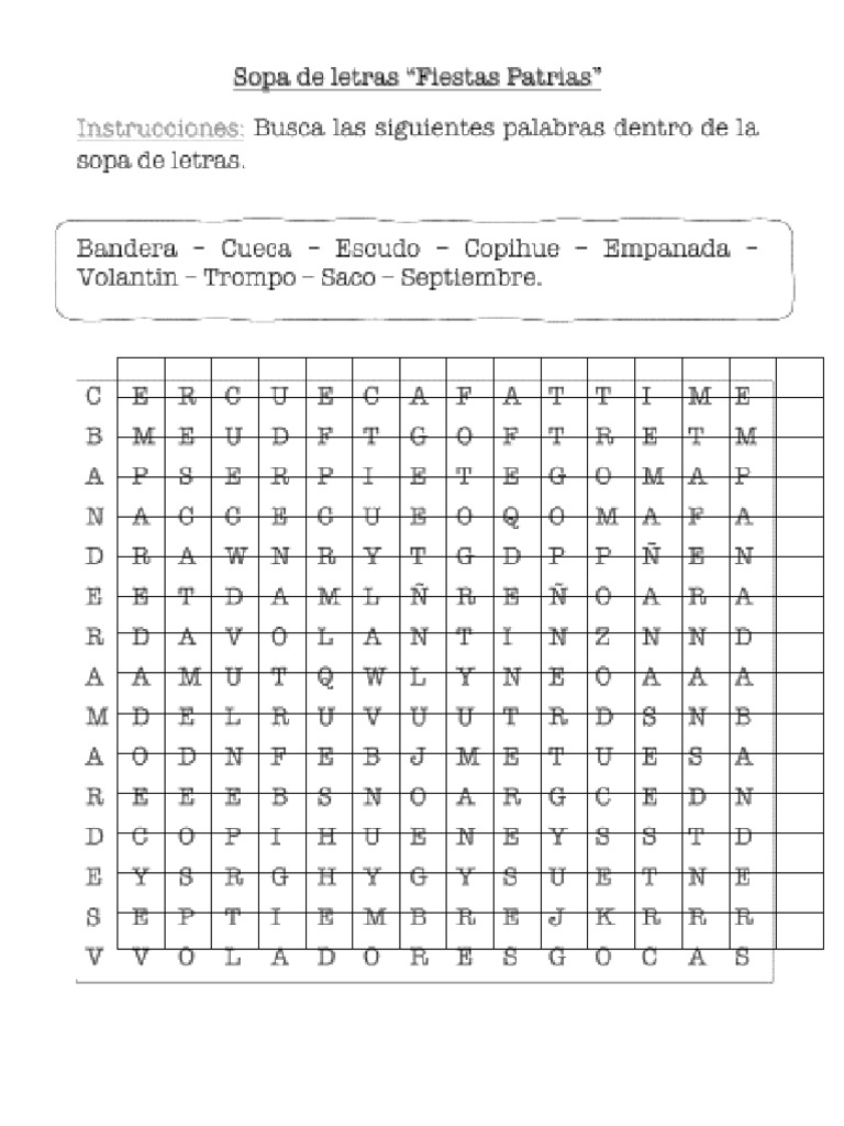 Sopa de Letras Fiestas Patrias | PDF