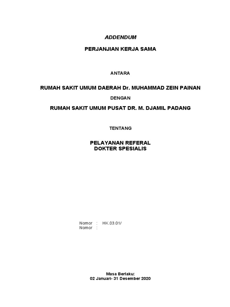 Addendum PKS REFERAL RSUD M.Zein PAINAN | PDF