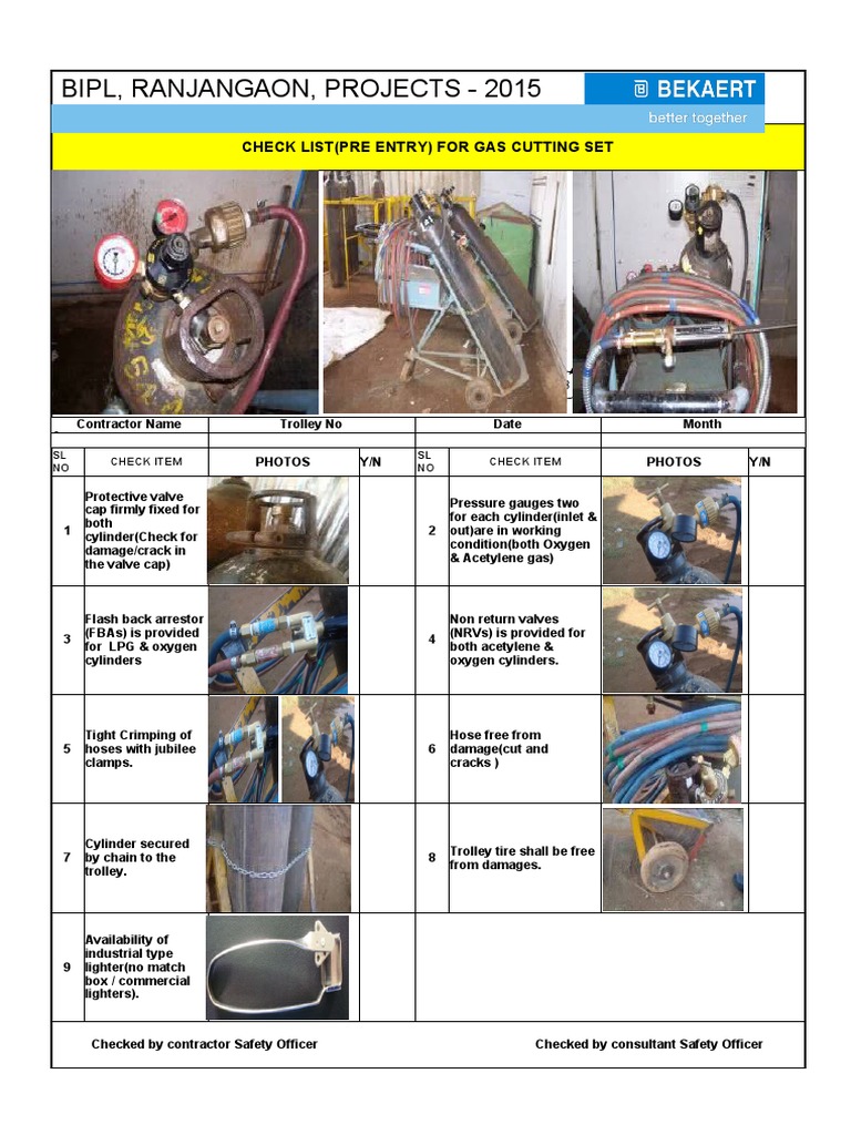 Check List (Pre Entry) For Gas Cutting Set | PDF