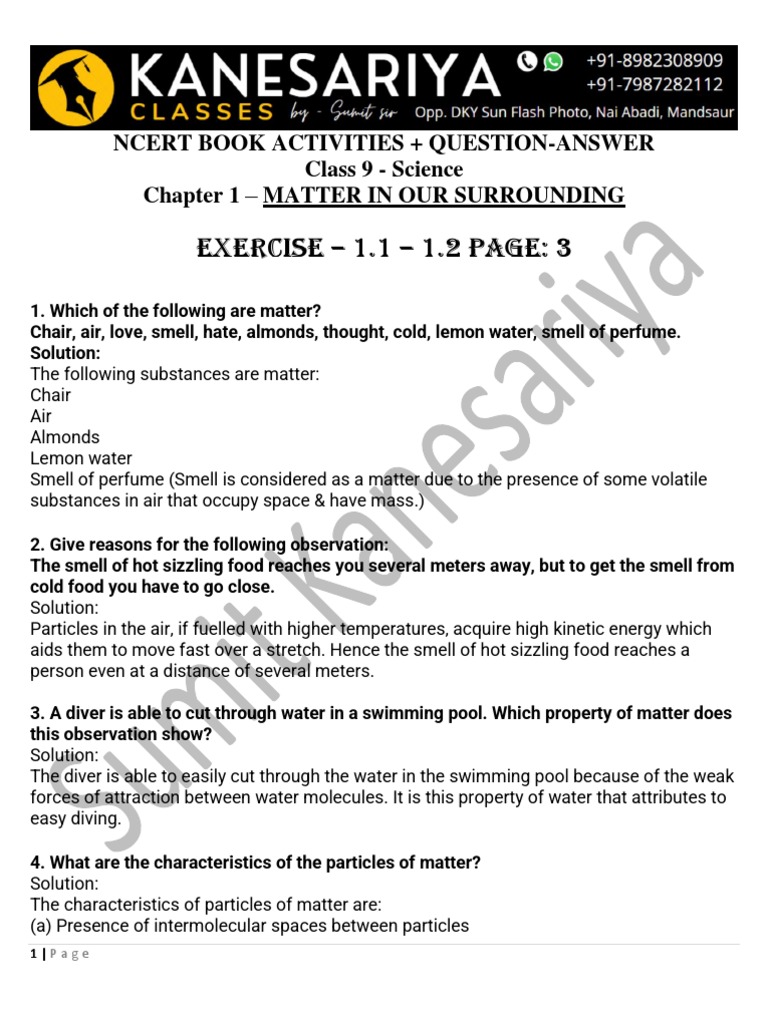Class 9 C1 - Matter in Our Surrounding | PDF | Water | Liquids