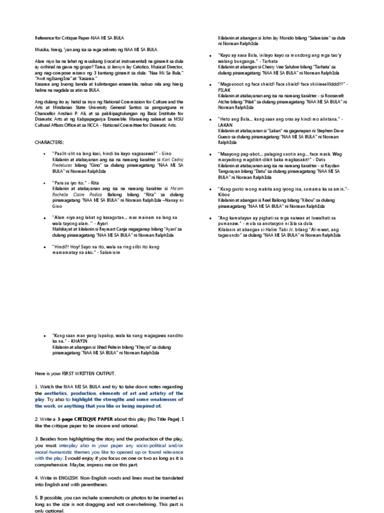 Characters Naa Mi Sa Bula | PDF