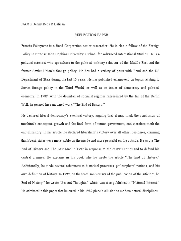 the-end-of-history-and-the-last-man-Reflection-paper-Dalisan Jenny ...