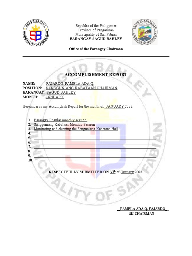 Accomplishment Report | PDF | Local Government | Philippines