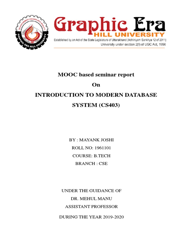 MOOC based seminar report on Introduction to Modern Database Systems (CS403 | PDF | Class ...