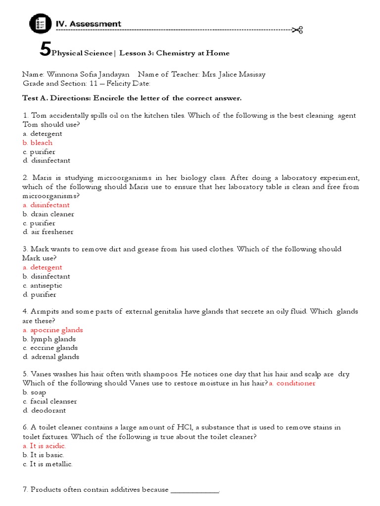 4th Quarter Lesson 3 Assessment | PDF | Toxicity | Poison