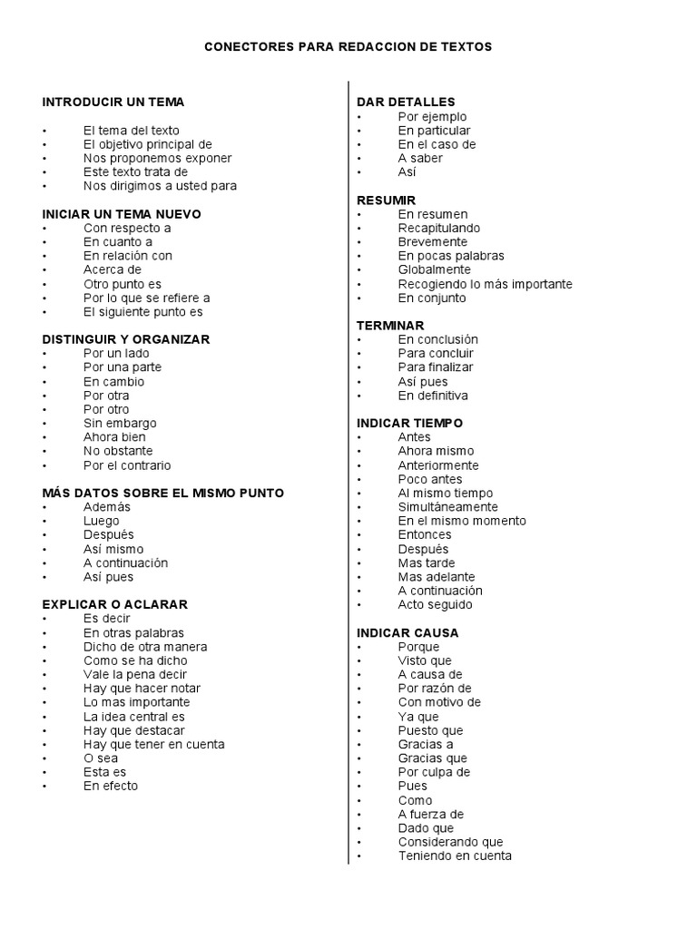 Conectores para Redaccion de Textos | PDF Conectores para Redaccion de Textos | PDF