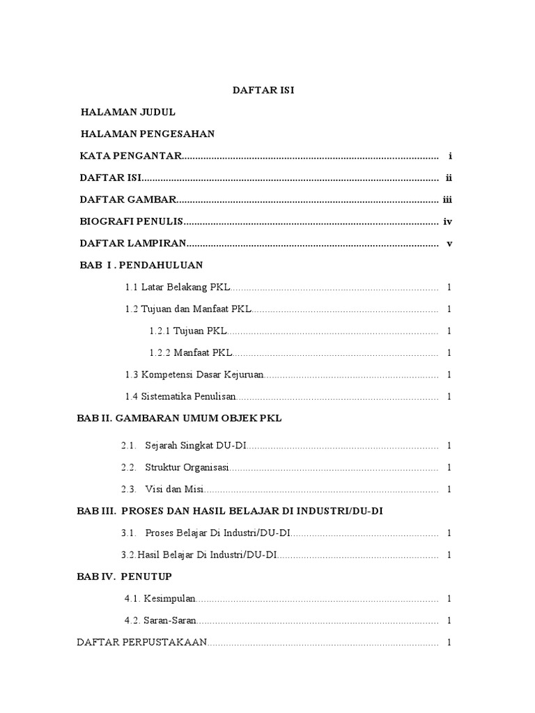 DAFTAR ISI PKL Dan Panduan Penulisan | PDF