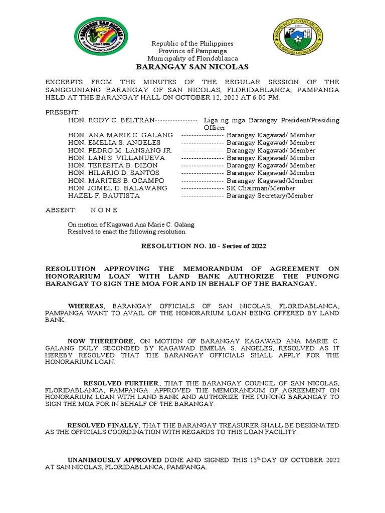 Resolution No. 10 s2022 LBP Loan | PDF | Philippines