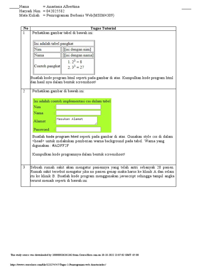 Tugas 1 Pemrograman Web Anastasia | PDF