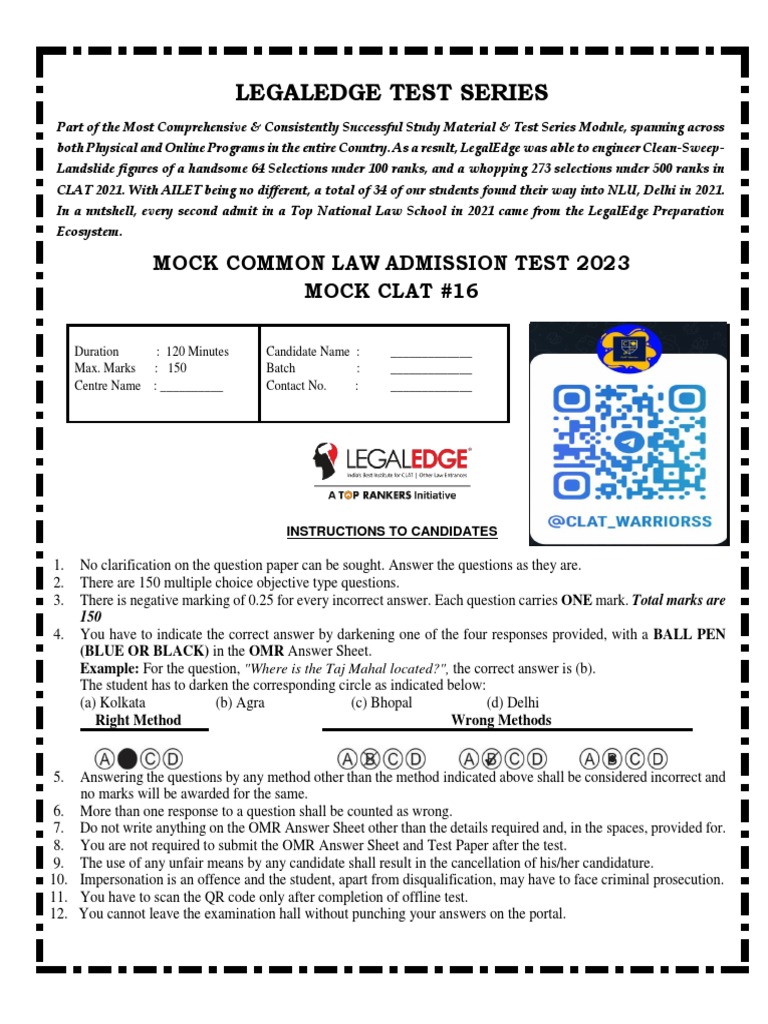 LE-Mock CLAT 16 Questions | PDF | Brahman | God
