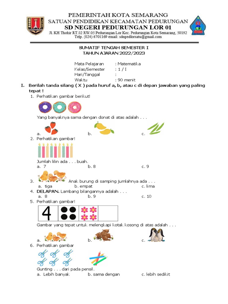 Sumatif Tengah Semester I - MTK | PDF
