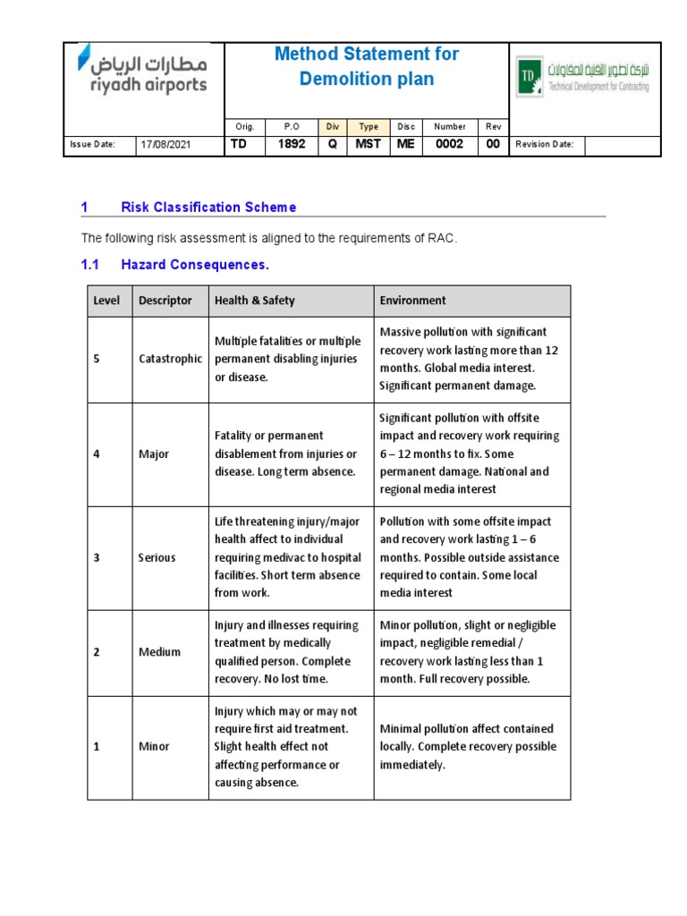 Demolition Risk Assessment Method Statement | PDF | Risk | Risk Assessment