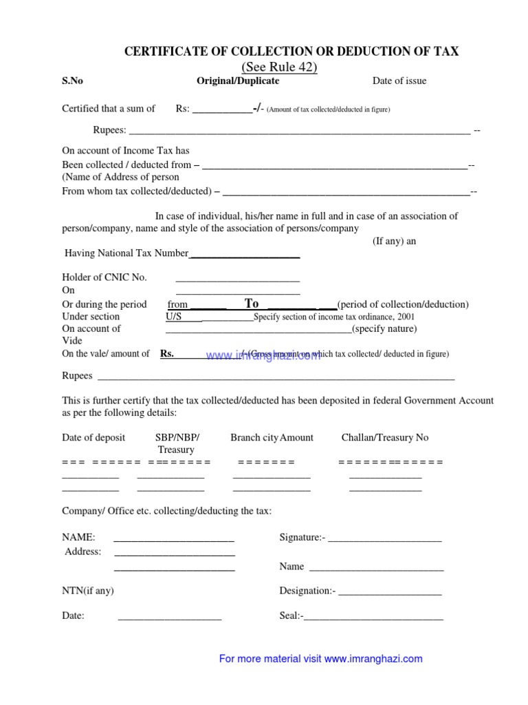 Tax Deduction Certificate Format | PDF | Taxes | Tax Deduction
