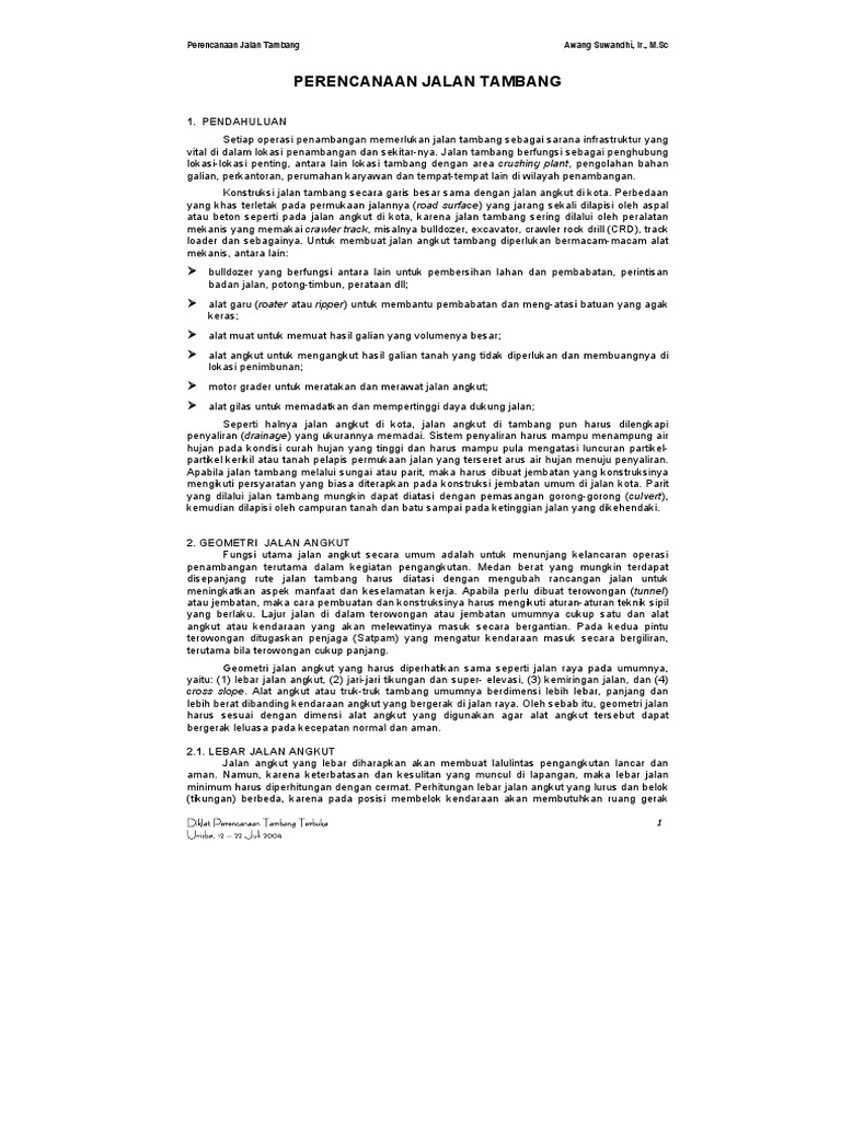 Perencanaan Jalan Tambang | PDF