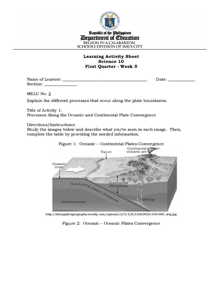 Science G10 Q1 W5 Las | PDF | Plate Tectonics | Structure Of The Earth