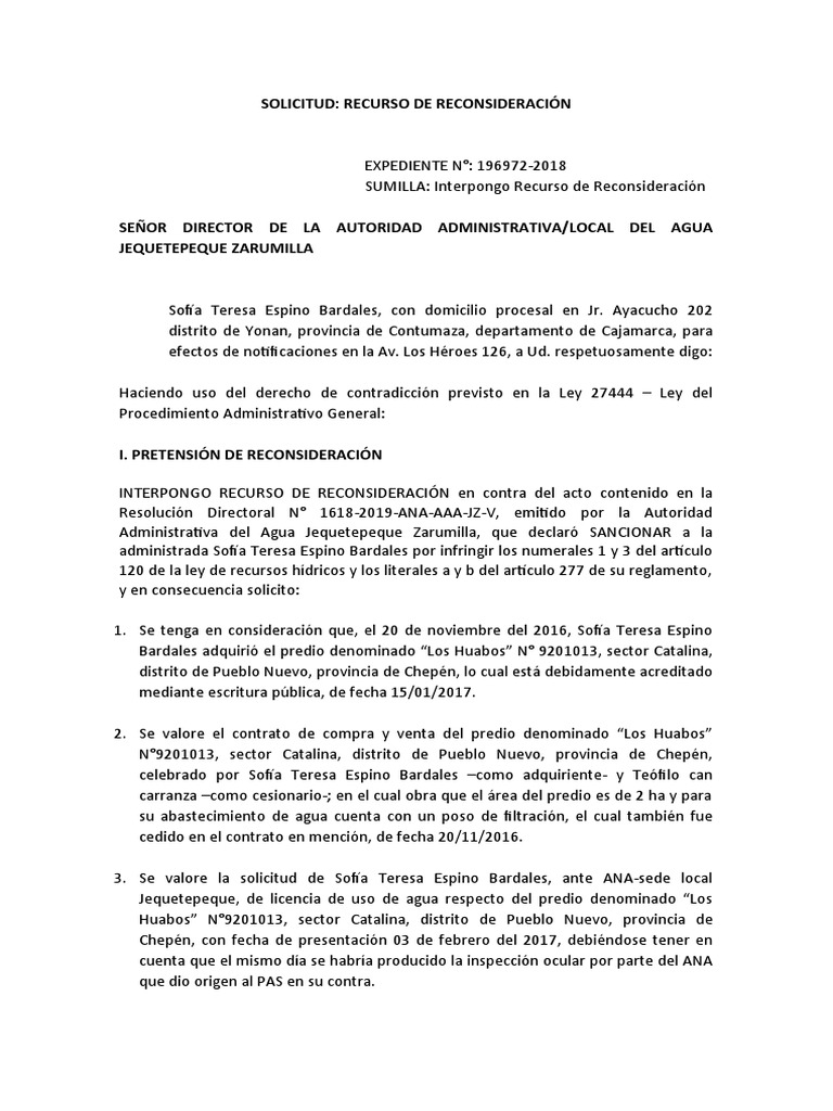 Modelo Recurso de Reconsideración Administrativo | PDF Modelo Recurso de Reconsideración Administrativo | PDF